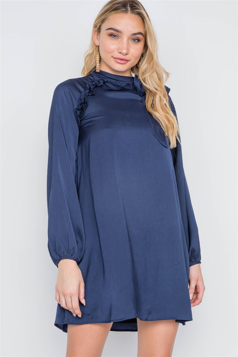 Satin Long Sleeve Side-tie Mini Dress – CITYWEAR