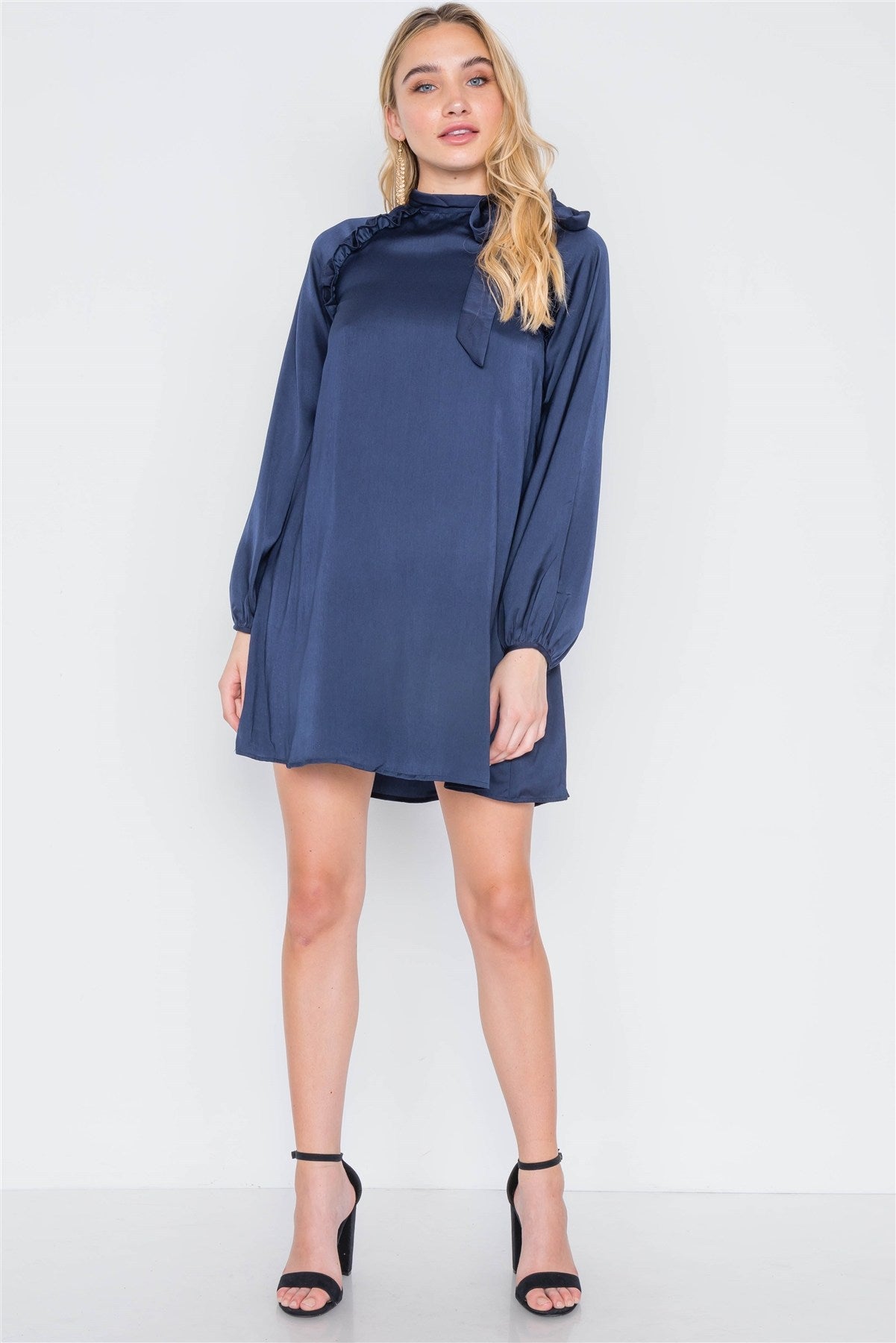 Satin Long Sleeve Side-tie Mini Dress – CITYWEAR