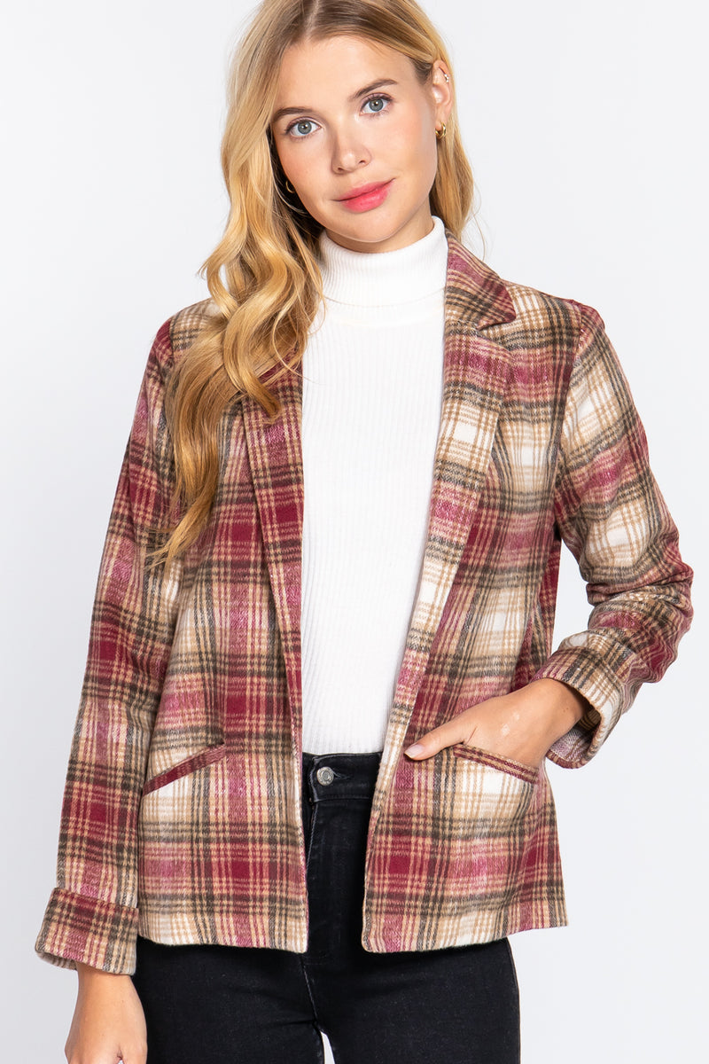 Notched Collar Plaid Jacket – CITYWEAR